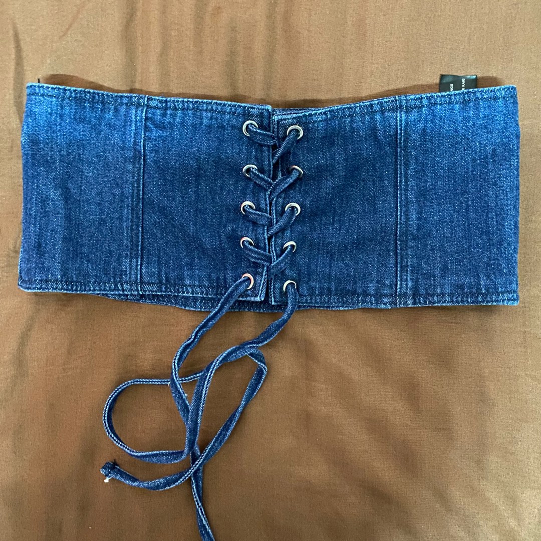 Zara denim corset belt, Women's Fashion, Tops, Others Tops on Carousell