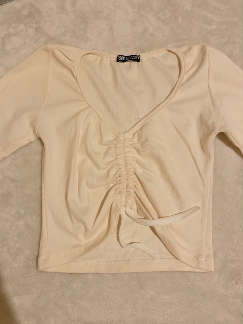 zara ruched longsleeve top, Women's Fashion, Tops, Longsleeves on Carousell