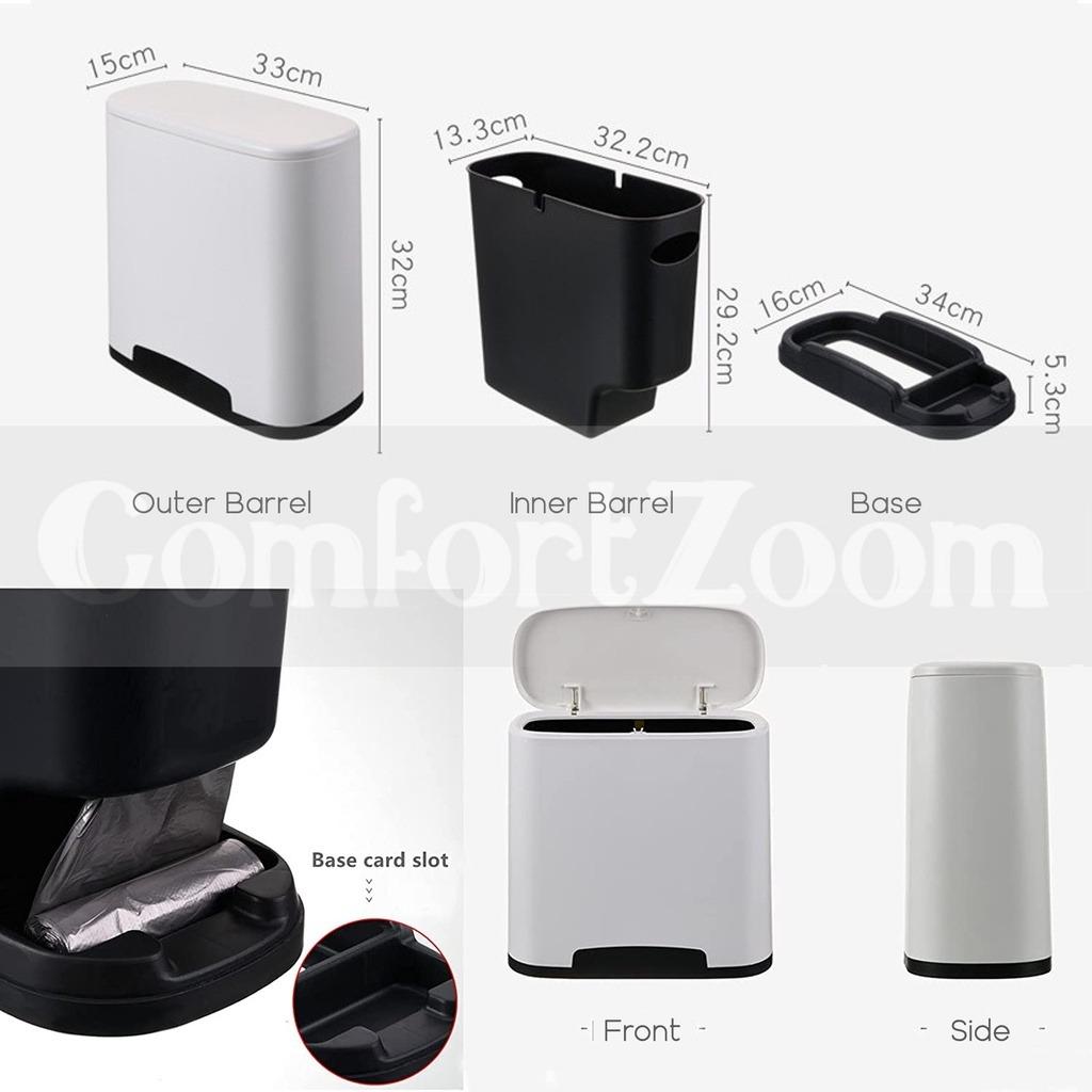 10L Slim Plastic Trash Bin with Press Top Lid Garbage Can Trash Can ...