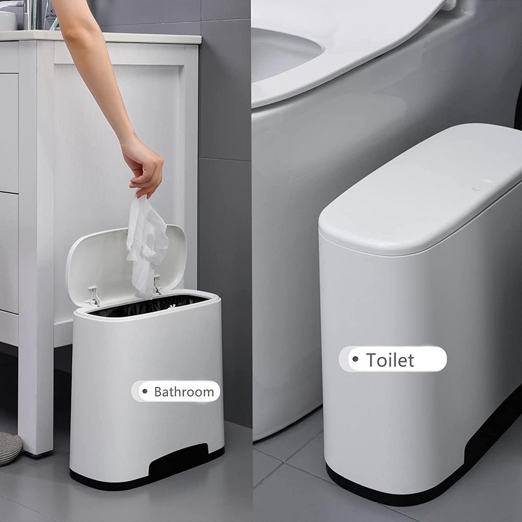 10L Slim Plastic Trash Bin with Press Top Lid Garbage Can Trash Can ...