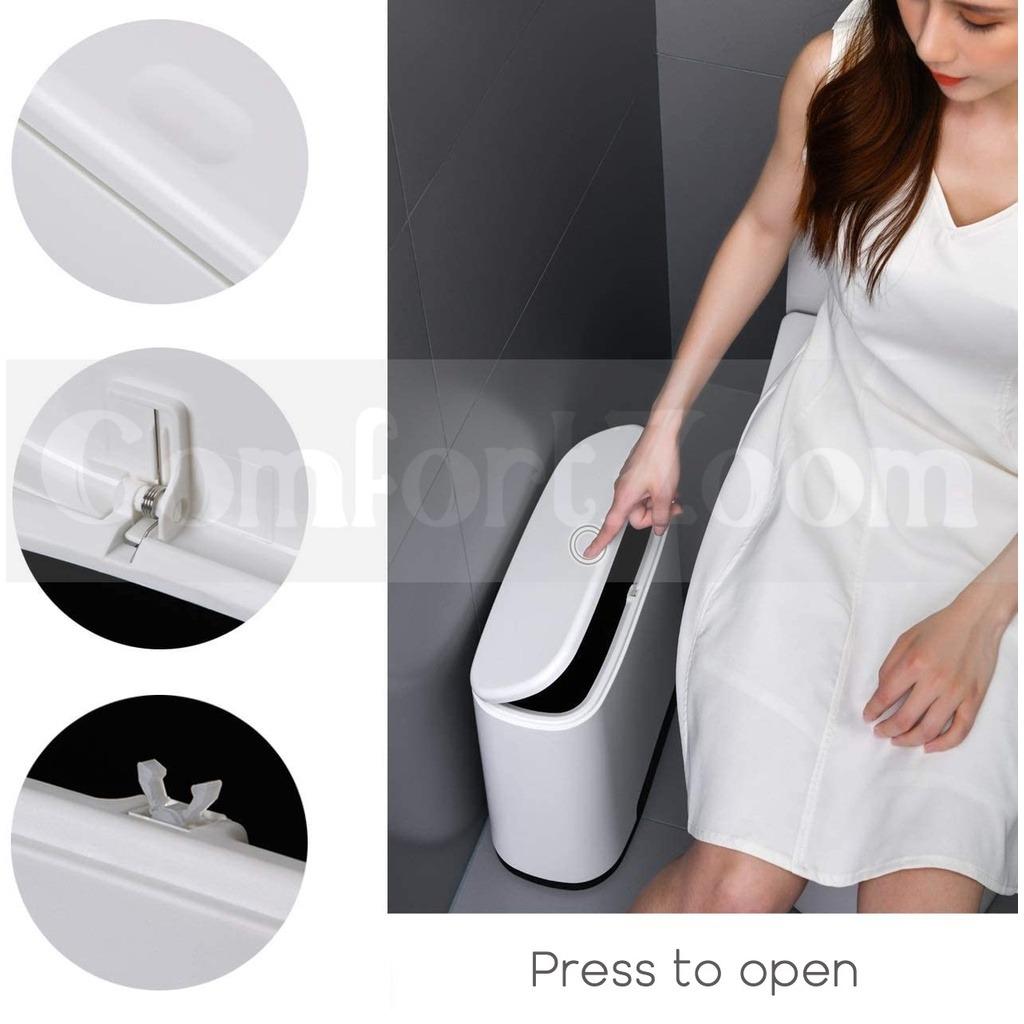 10L Slim Plastic Trash Bin with Press Top Lid Garbage Can Trash Can ...