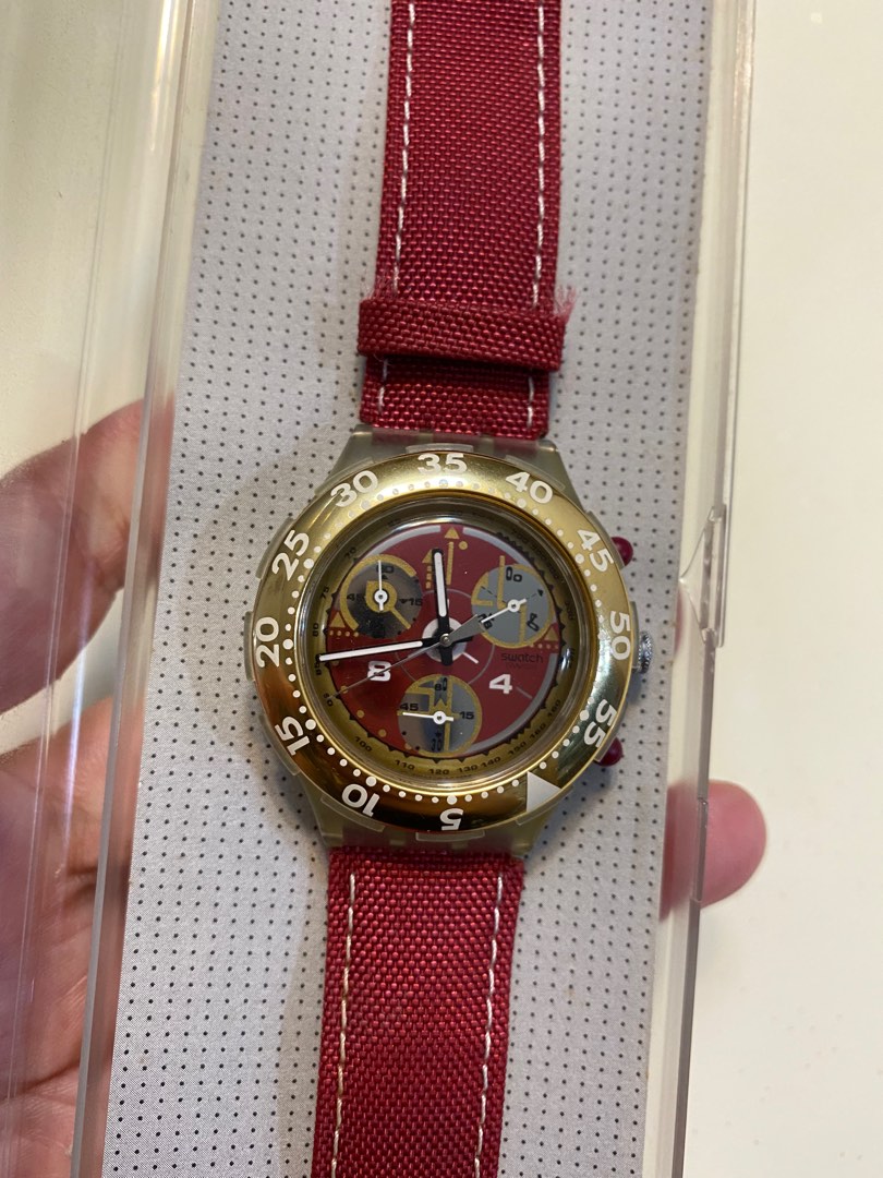 1995 Swatch Watch Mini AQUACHRONO Red Sun SEK105, Women's Fashion ...