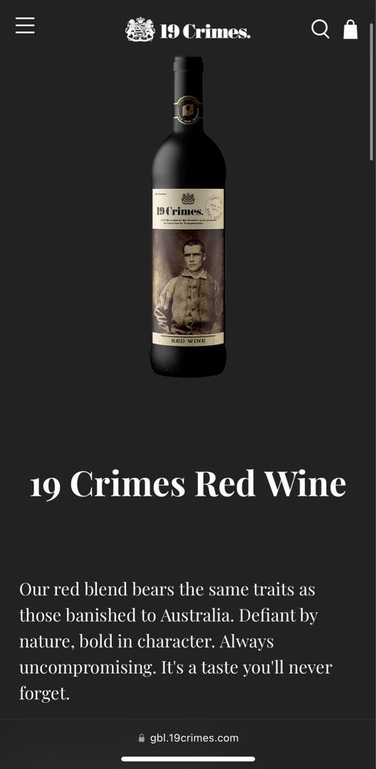 19 Crimes Red Blend, Food & Drinks, Alcoholic Beverages on Carousell