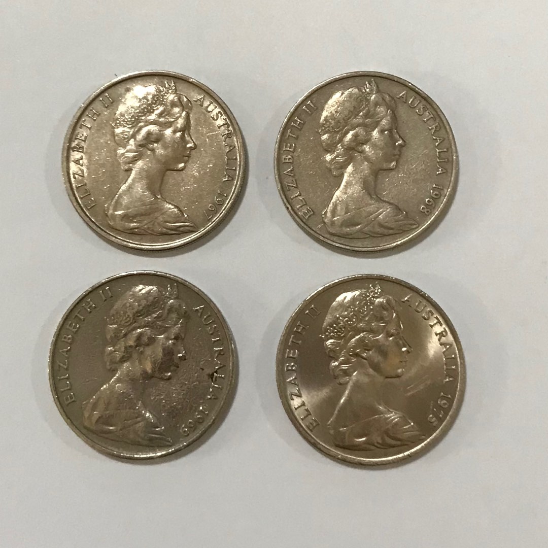 Authentic ELIZABETH II AUSTRALIA 1967, 1968, 1969 & 1975 20 Cents 2nd ...