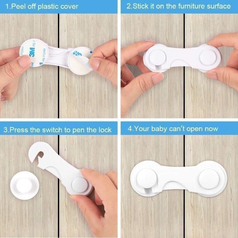 Cabinet Locks, 4 Pack Child Proof Cabinet Safety Locks, Baby Safety ...