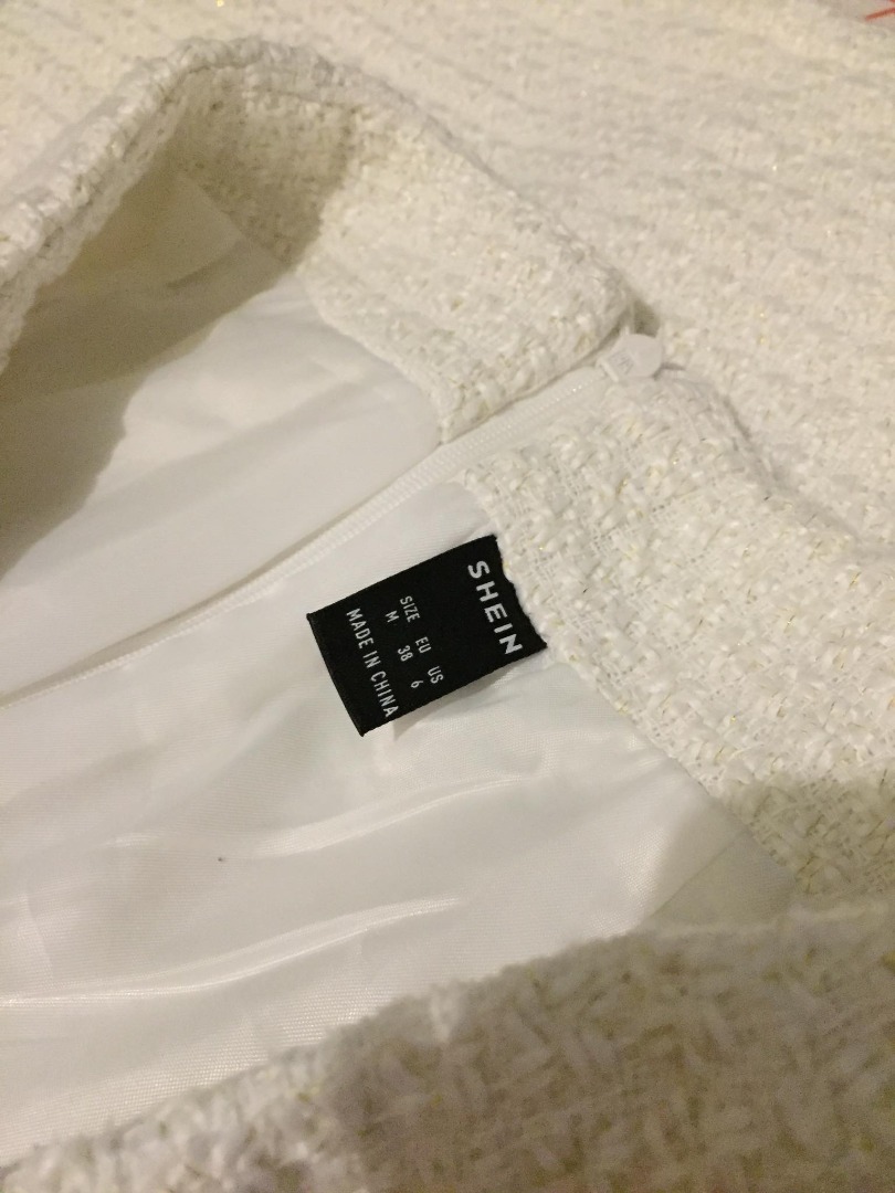 Chanel like dupe White Tweed Skirt - SHEIN, Women's Fashion, Bottoms ...
