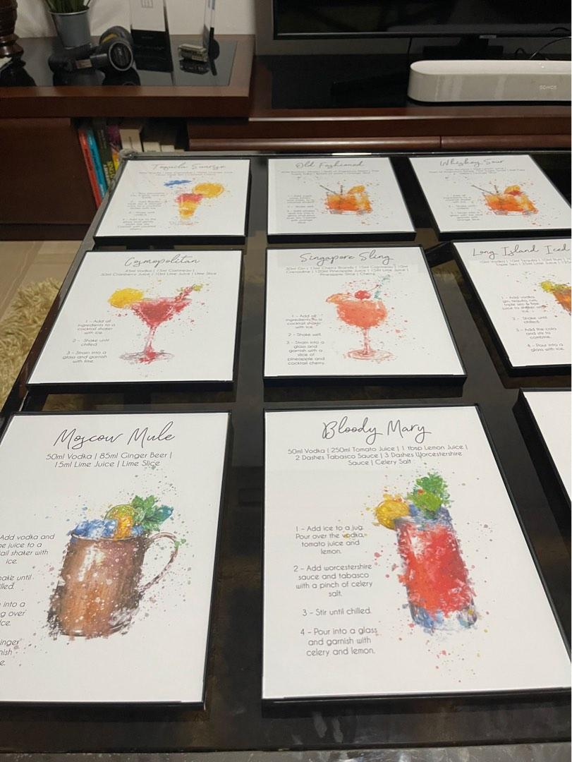 10 Classic cocktail posters - framed in glass frames, Furniture & Home ...