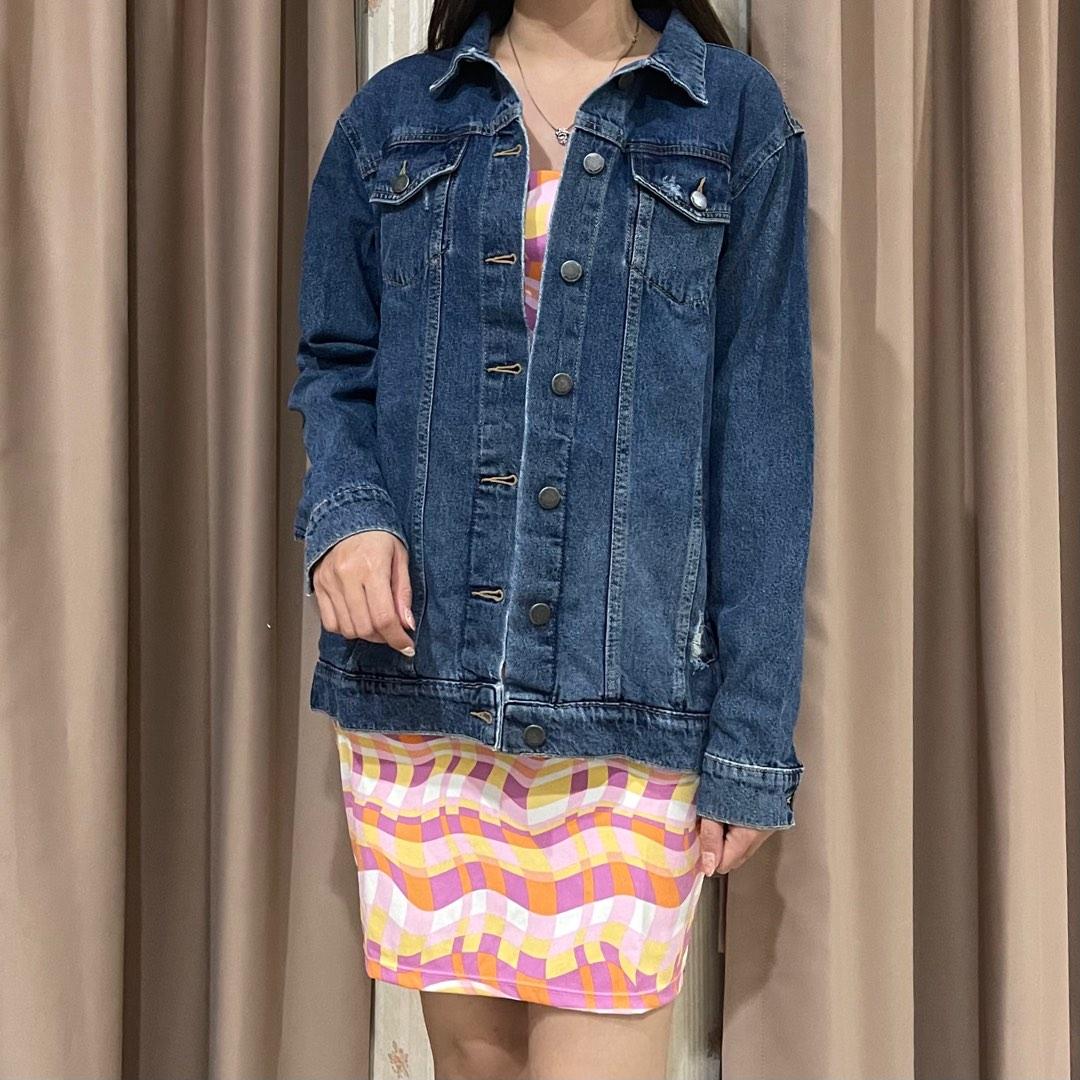 Colorbox Dark Blue Jeans Denim Jacket Oversized Outer Button Blazer New ...