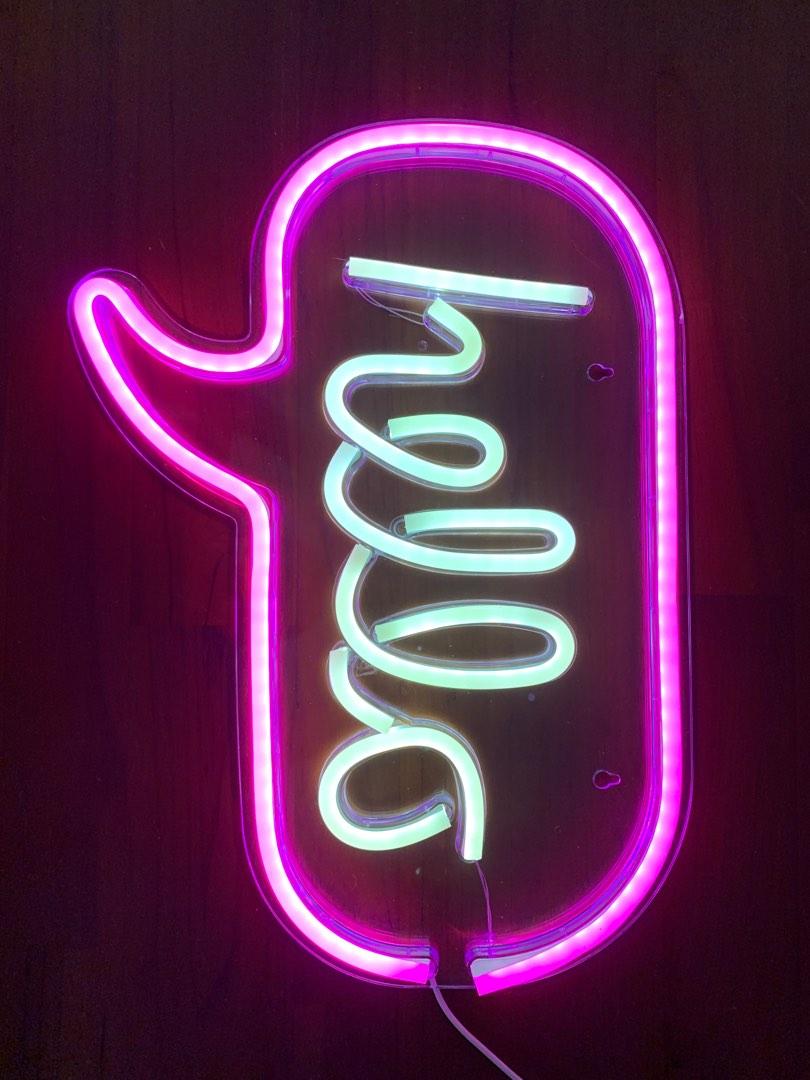 Decorative Neon Sign (Hello), Furniture & Home Living, Home Decor ...