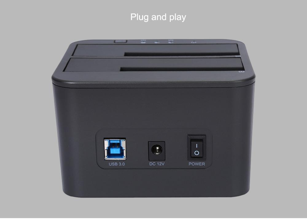 FIDECO YPZ04-S2-U3 USB 3.0 SATA Hard Drive Disk Case Dual Bay HDD Docking Station- Black, Mobile ...