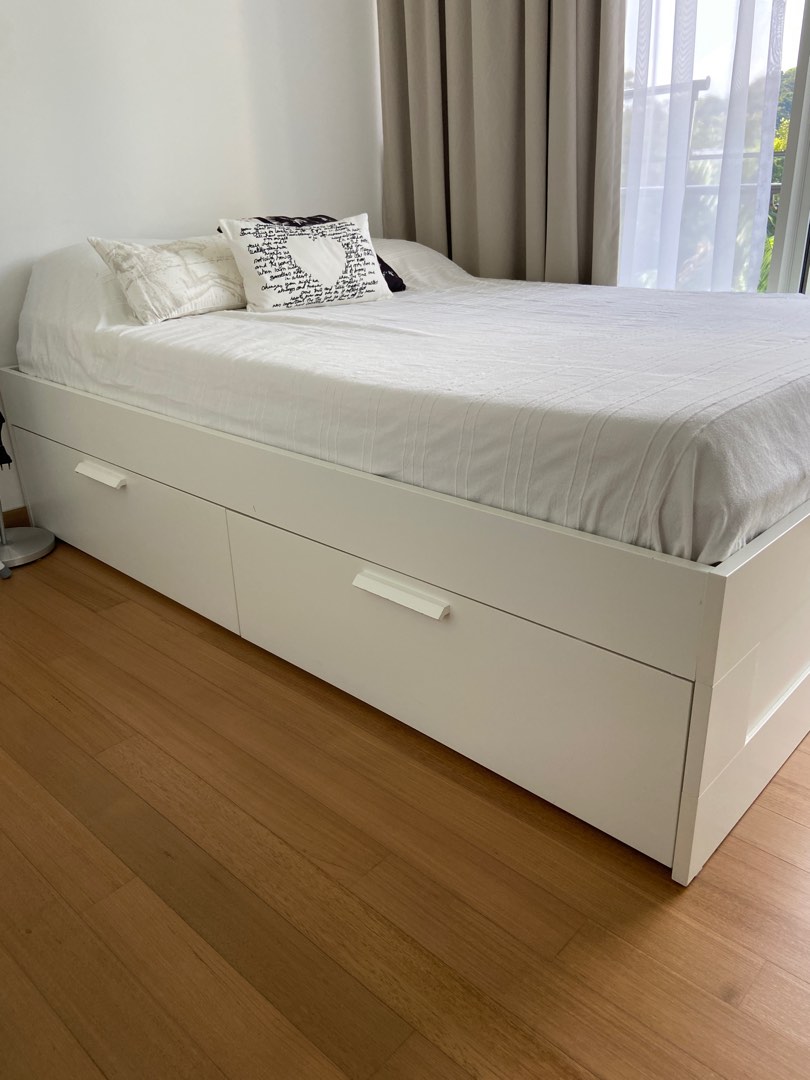 Ikea Brimnes bed with storage, Furniture & Home Living, Furniture, Bed ...