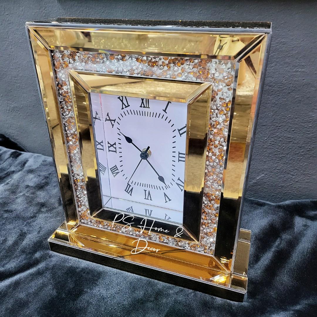 Beautiful Stunning Mirrored Crushed Diamond Table Clock, Furniture ...