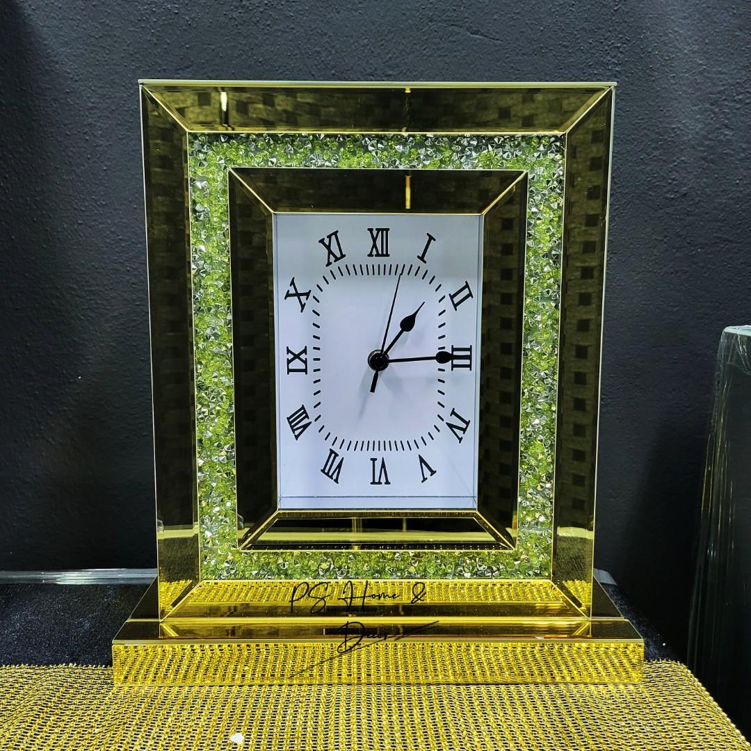 Beautiful Stunning Mirrored Crushed Diamond Table Clock, Furniture ...