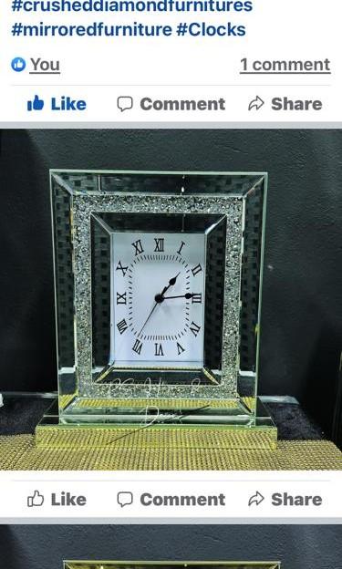 Beautiful Stunning Mirrored Crushed Diamond Table Clock, Furniture ...