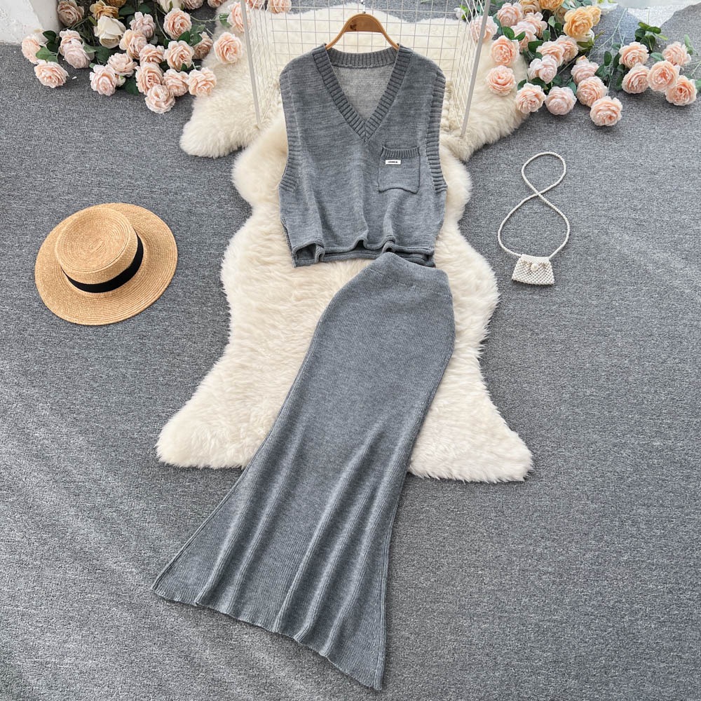 Korean Knit Top + Skirt Coords, Women's Fashion, Dresses & Sets, Sets ...