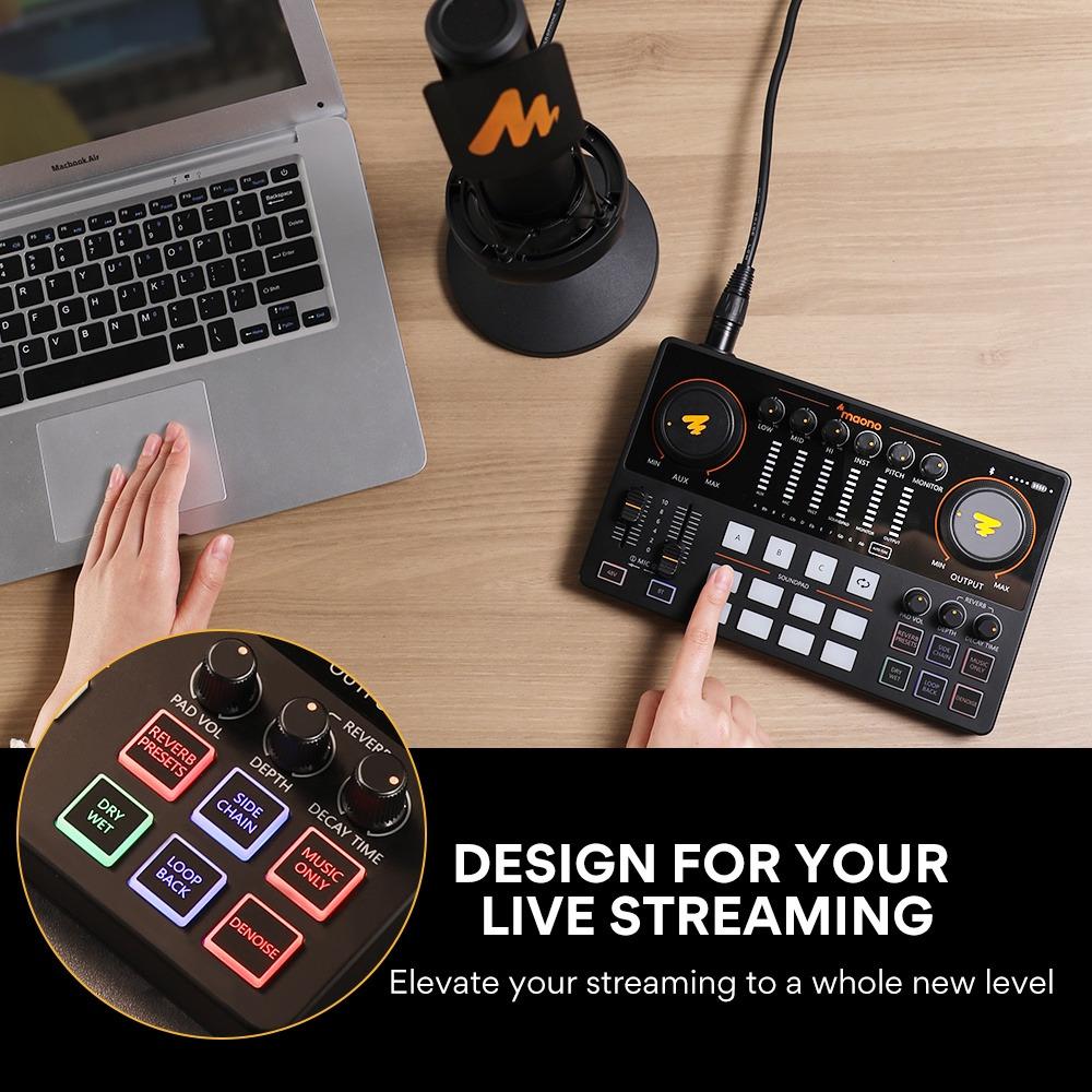 Maono AME2 Professional Sound Card Condenser Microphone Set Maonocaster ...