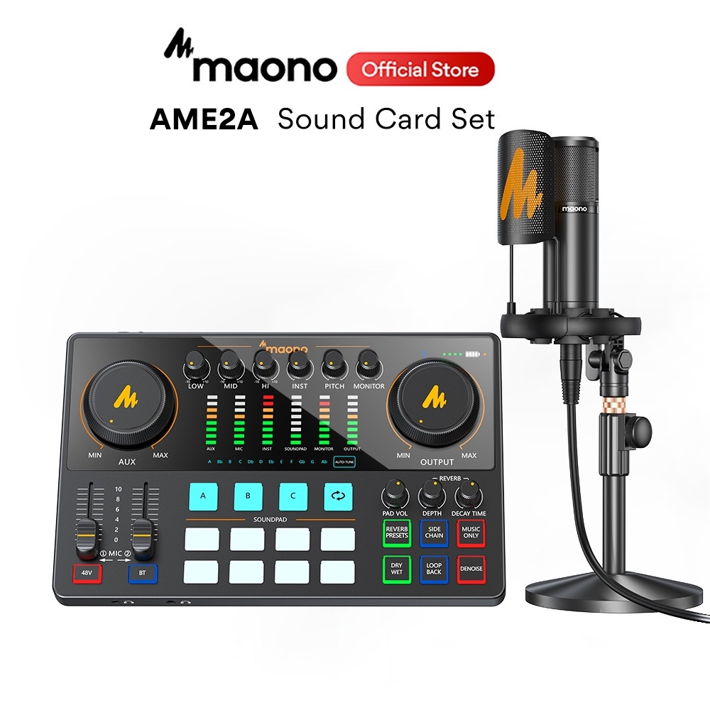 Maono AME2 Professional Sound Card Condenser Microphone Set Maonocaster ...