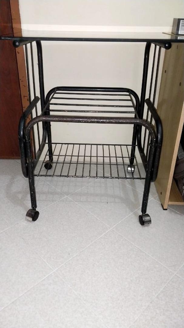 Meja Kaca Rak Dorong 3 Susun Dengan Kaki Besi 4 Roda Minimalis, Antik ...