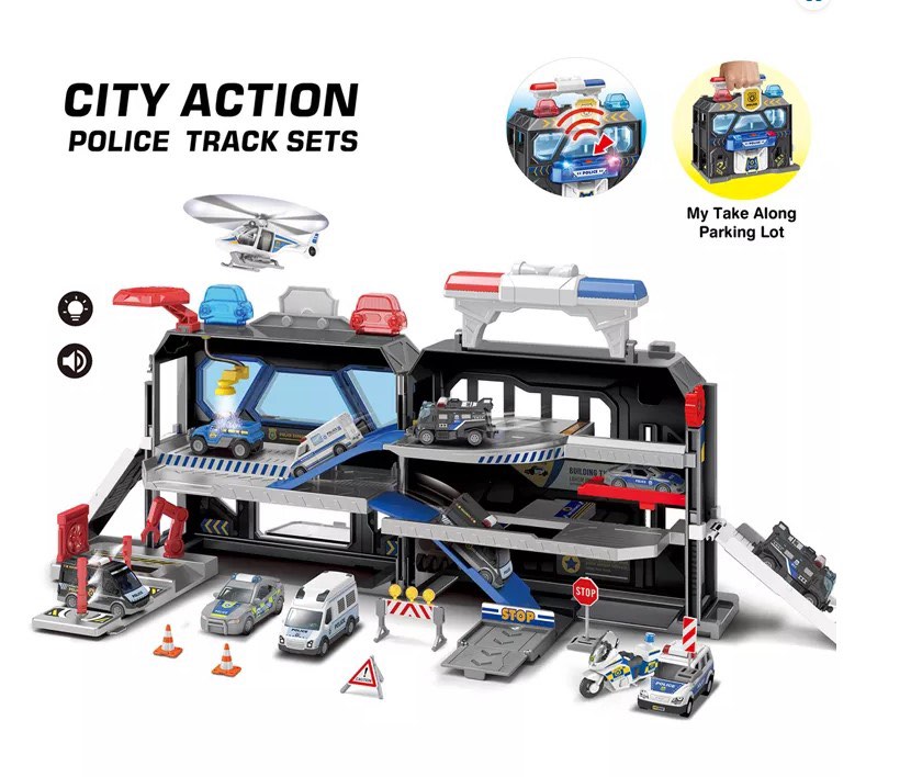 PORTABLE POLICE PLAY SET WITH 2 PC ALLOY CAR WITH LIGHT AND SOUND ...