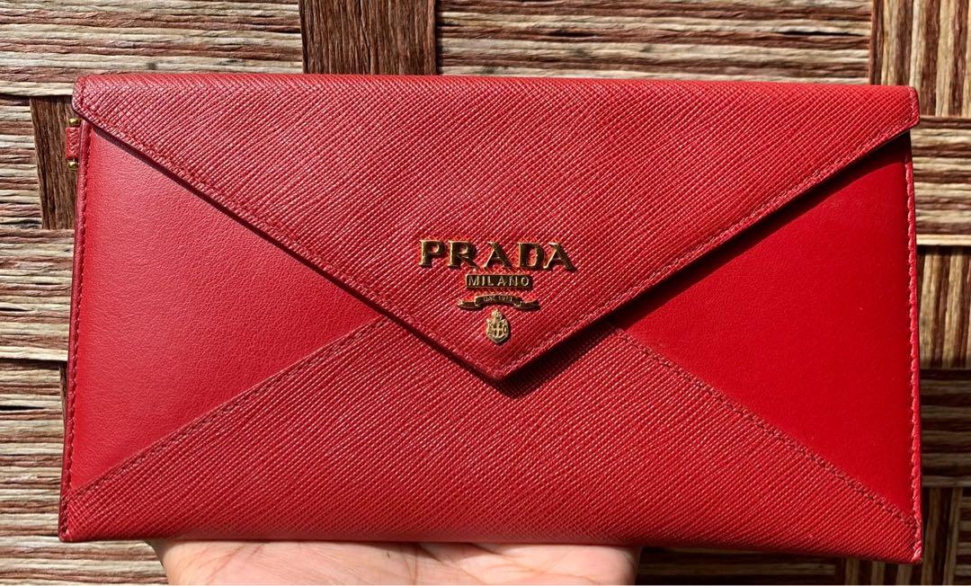 PRADA Authentic Red Envelope Wallet, Luxury, Bags & Wallets on Carousell