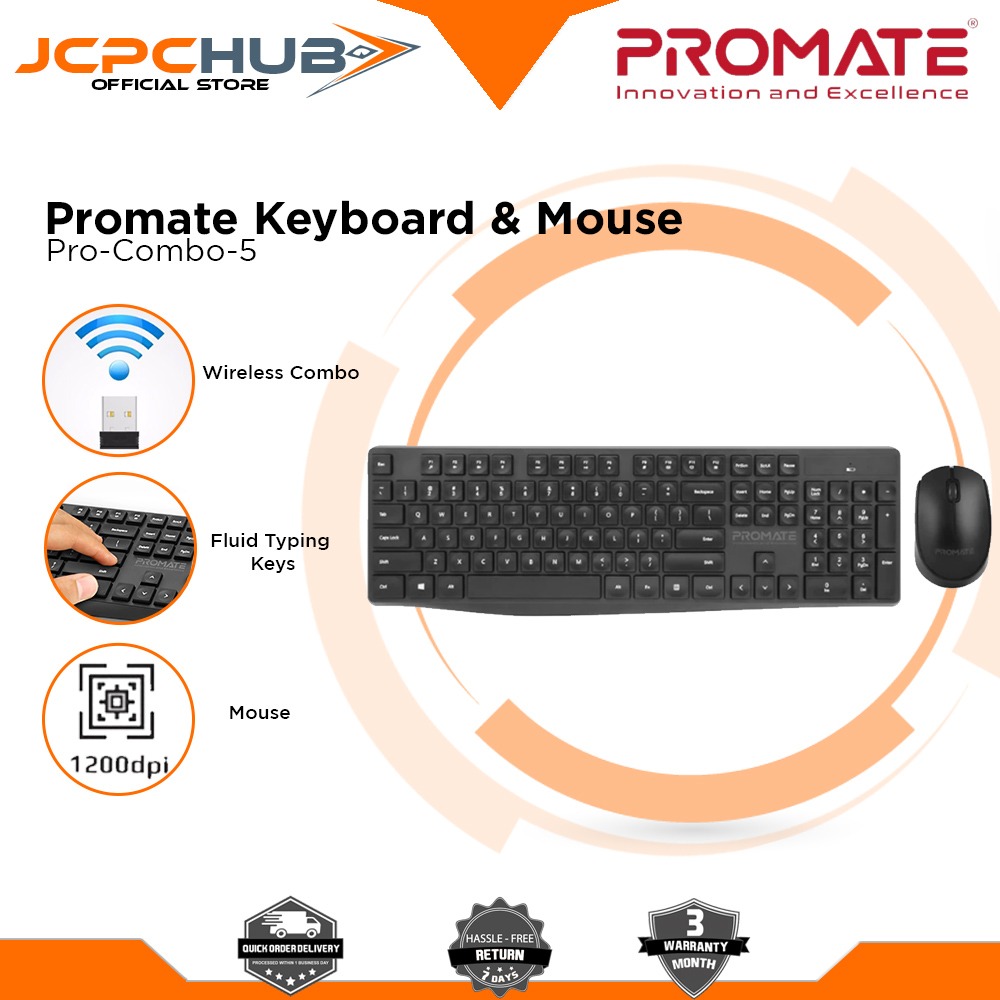 Promate ProCombo-5 Slim Profile Full-Size Wireless Keyboard Mouse Combo ...