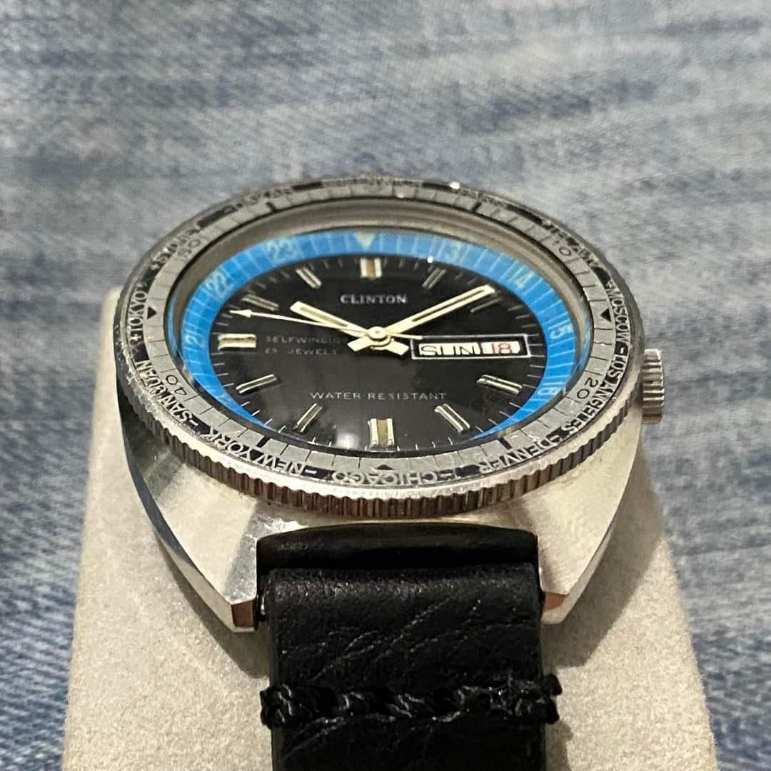 Rare Vintage Clinton "World Time" Day And Date Swiss Made Wristwatch ...