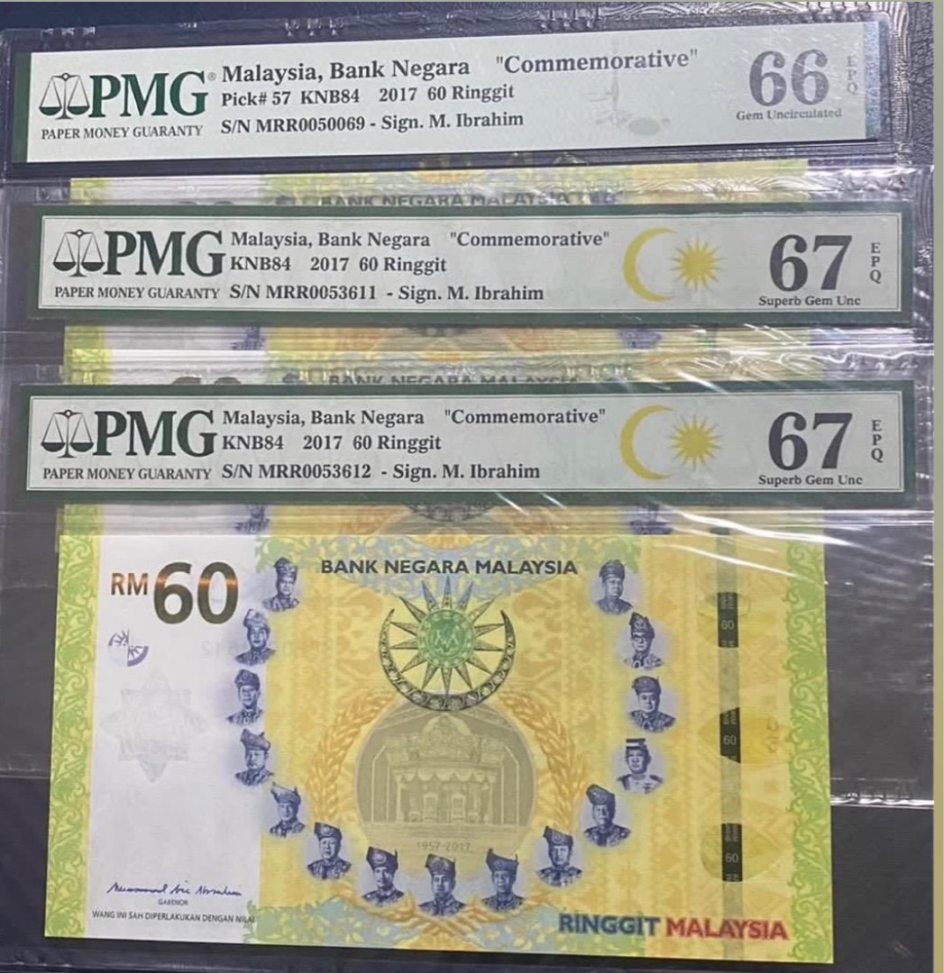 RM60 Malaysia commemorative serial note / Pmg EPQ 3 pcs, Hobbies & Toys ...