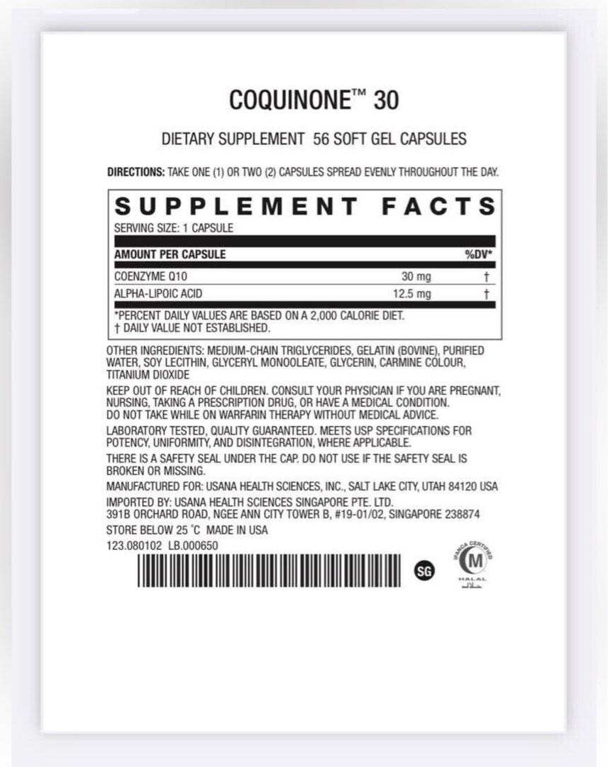 Usana CoQuinone Coenzyme Q10 (twin pack), Health & Nutrition, Health ...