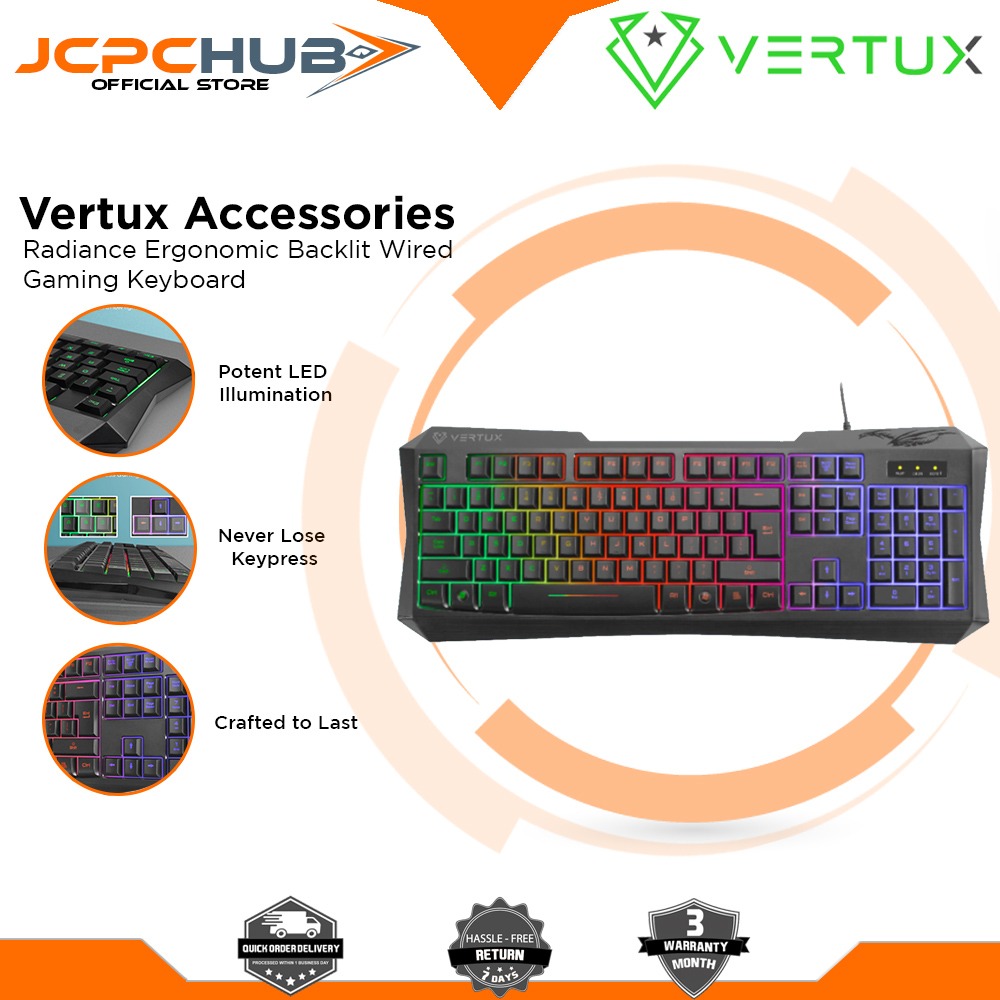 Vertux Radiance Ergonomic Backlit Wired Gaming Keyboard, Computers ...