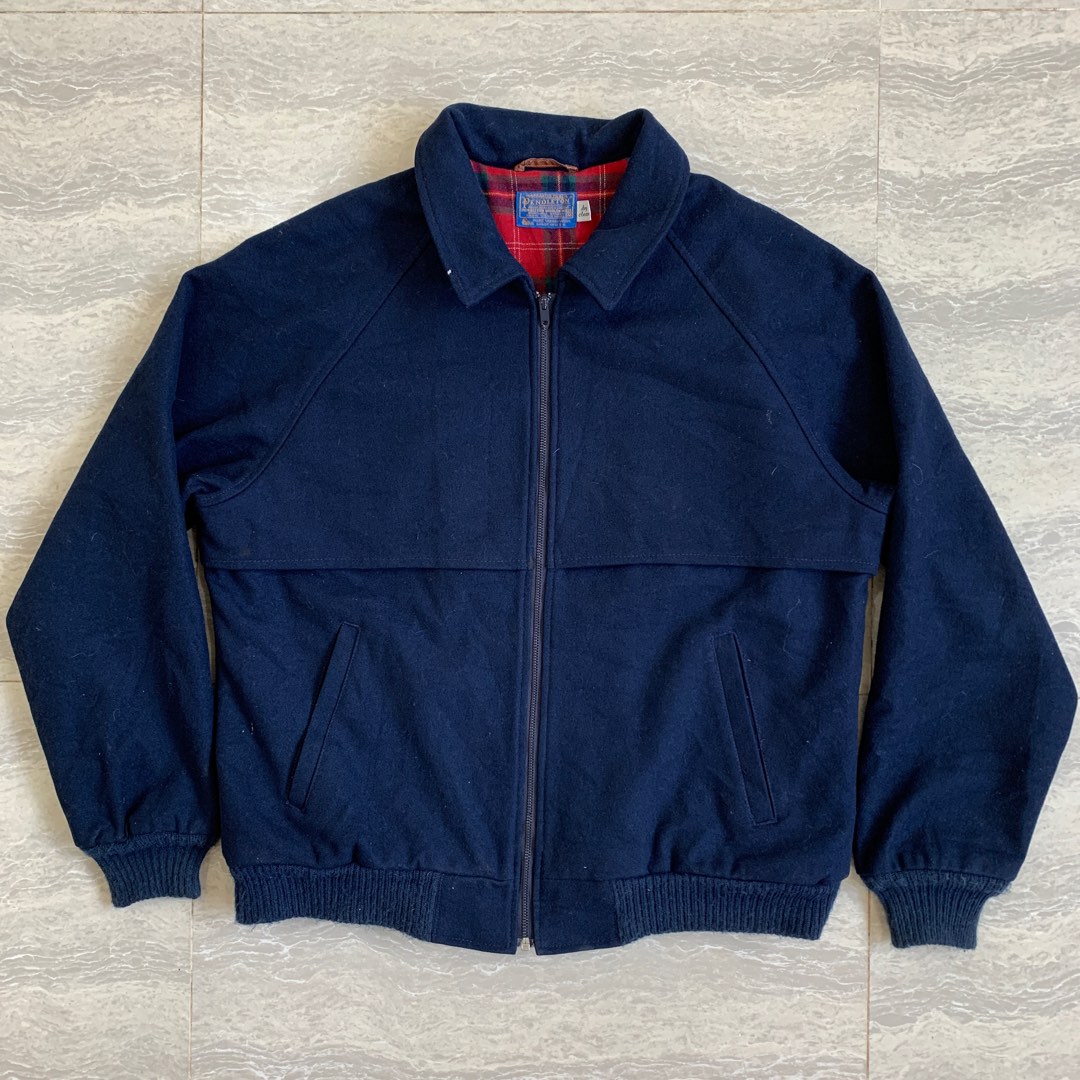 1980s Pendleton Insulated Wool Bomber Jacket Flannel Lined Dark Navy, Men's Fashion, Coats ...