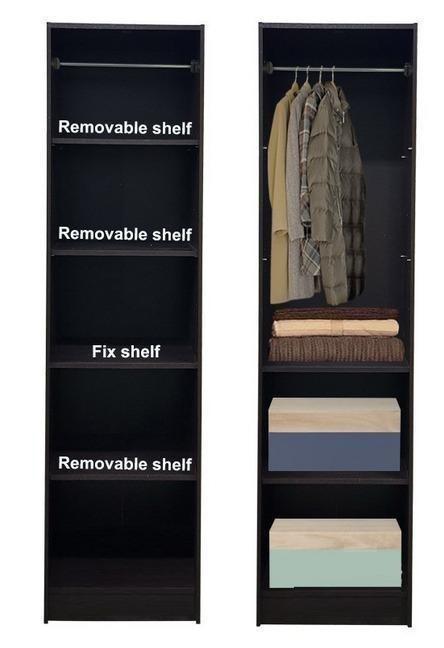 1 Door Dark Walnut Wardrobe with Removable Shelves, Furniture & Home ...
