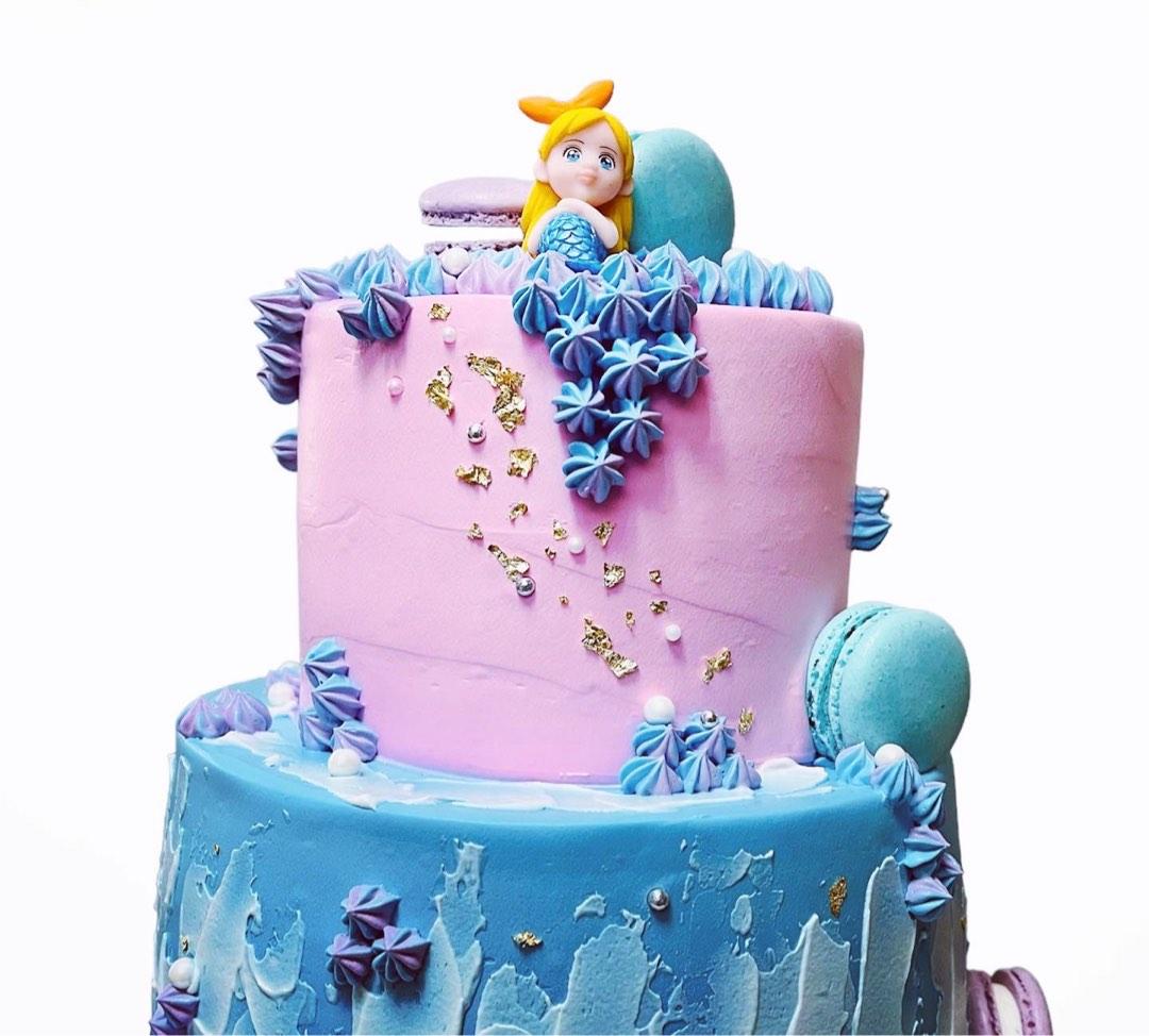 2 tier mermaid ocean theme cake, Food & Drinks, Homemade Bakes on Carousell
