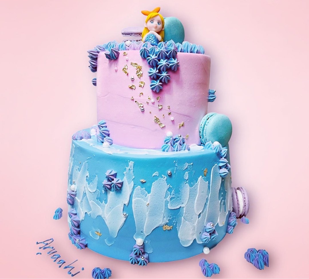 2 tier mermaid ocean theme cake, Food & Drinks, Homemade Bakes on Carousell