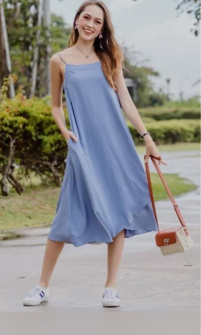 ACW Curve Overlap Midi Dress in Ash Blue, Women's Fashion, Dresses ...