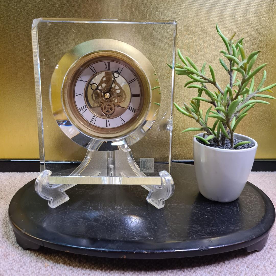 ANTIQUE DESIGN HOYA JAPAN LUXURY CLEAR CRYSTAL DESK SKELETON CLOCK ...