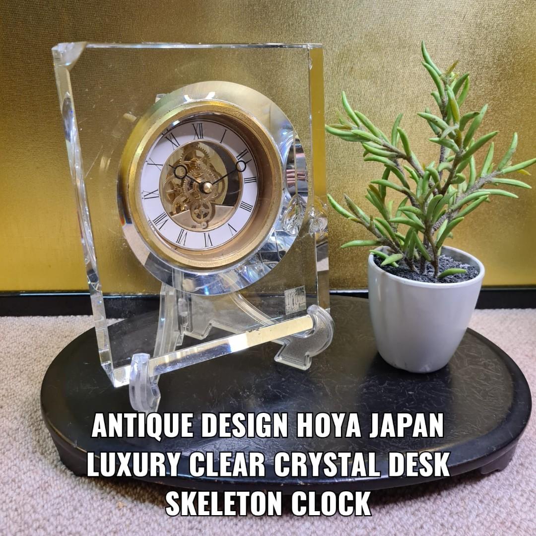 ANTIQUE DESIGN HOYA JAPAN LUXURY CLEAR CRYSTAL DESK SKELETON CLOCK ...