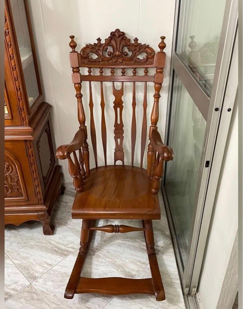 Antique wooden rocking chair, Furniture & Home Living, Furniture ...