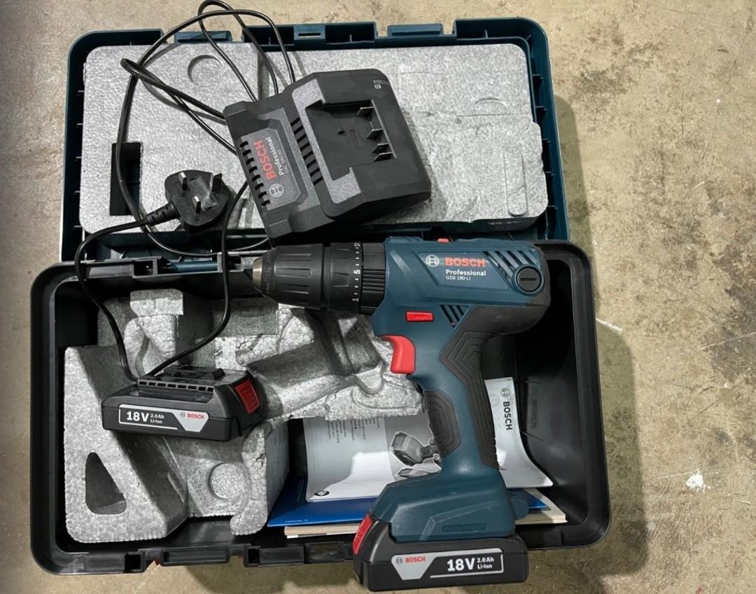 Bosch GSB 180-LI cordless drill ( box, charger and 2 x 18V 2Ah battery ...