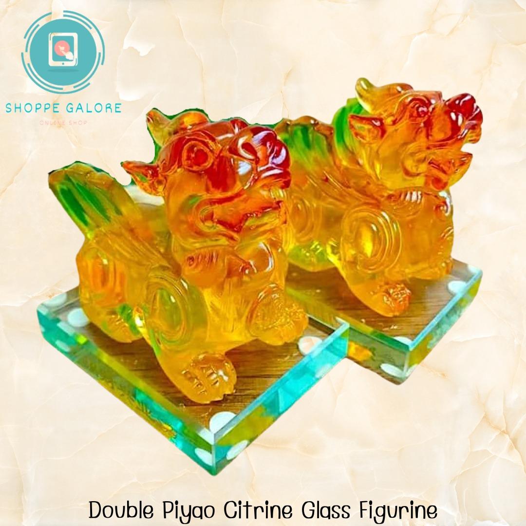 DOUBLE PIYAO PIXIU CITRINE MONEY WEALTH PI YAO FENG SHUI FIGURINE ...