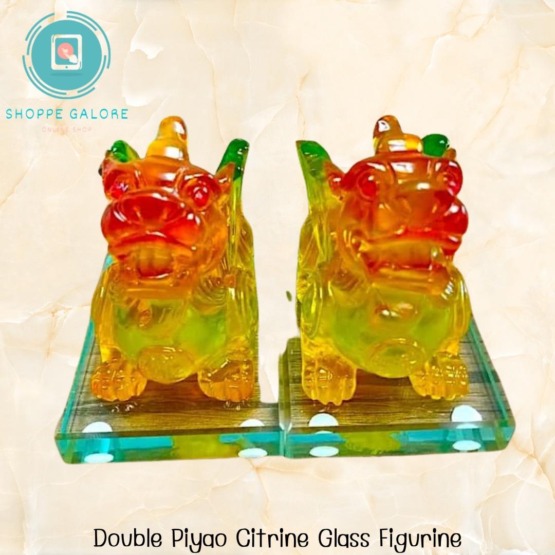 DOUBLE PIYAO PIXIU CITRINE MONEY WEALTH PI YAO FENG SHUI FIGURINE ...