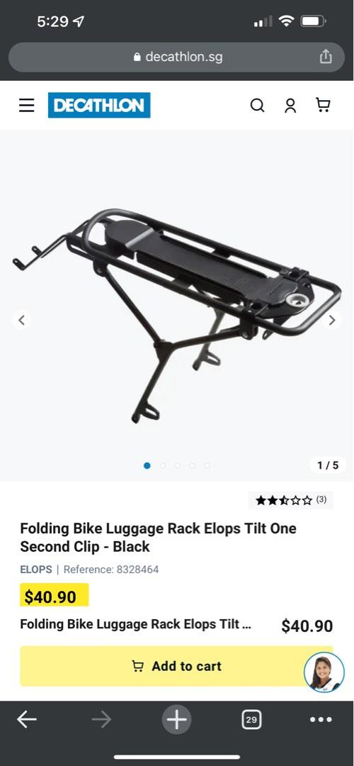 Folding Bike Luggage Rack Elops Tilt One Second Clip - Black, Sports ...
