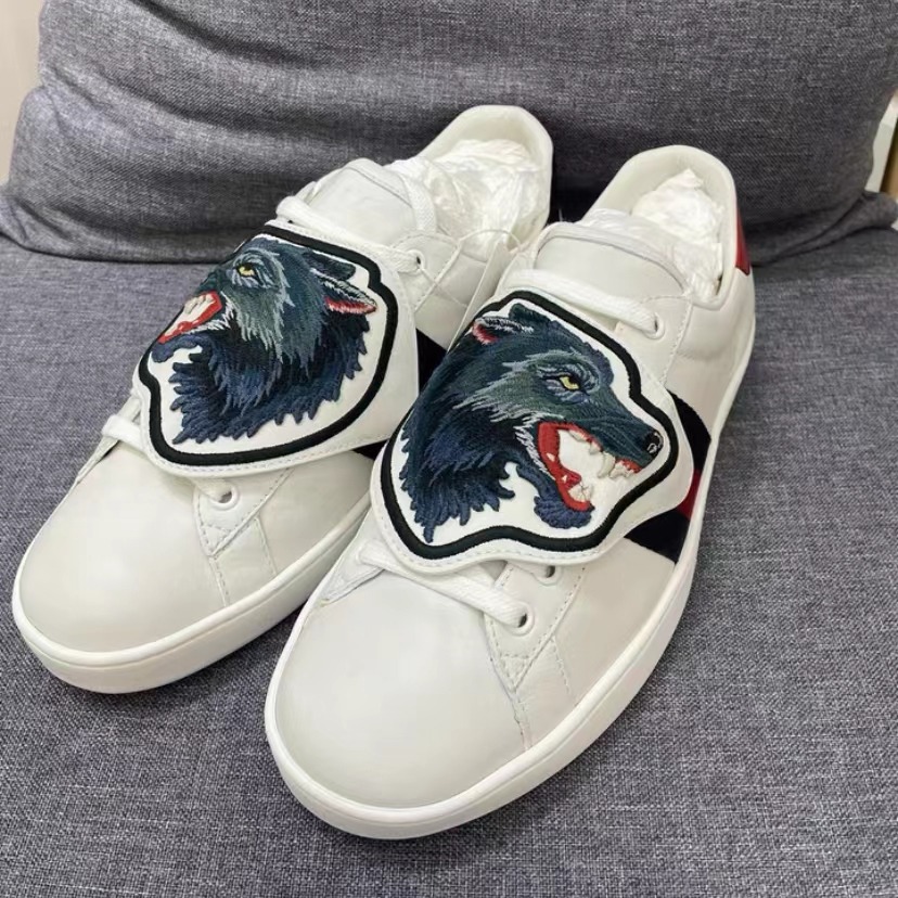 Gucci Embroidered Wolf head white casual men's shoes, Men's Fashion ...