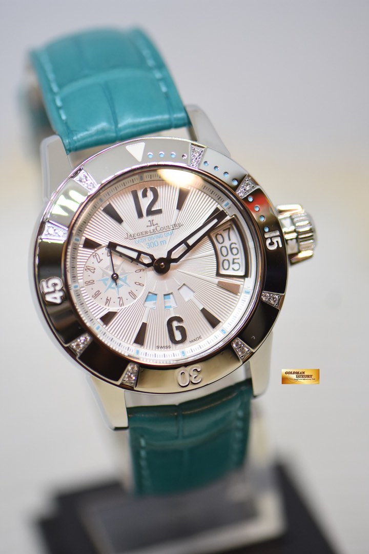 JLC MASTER COMPRESSOR LADY DIVING GMT 38mm STEEL IN LEATHER STRAP ...