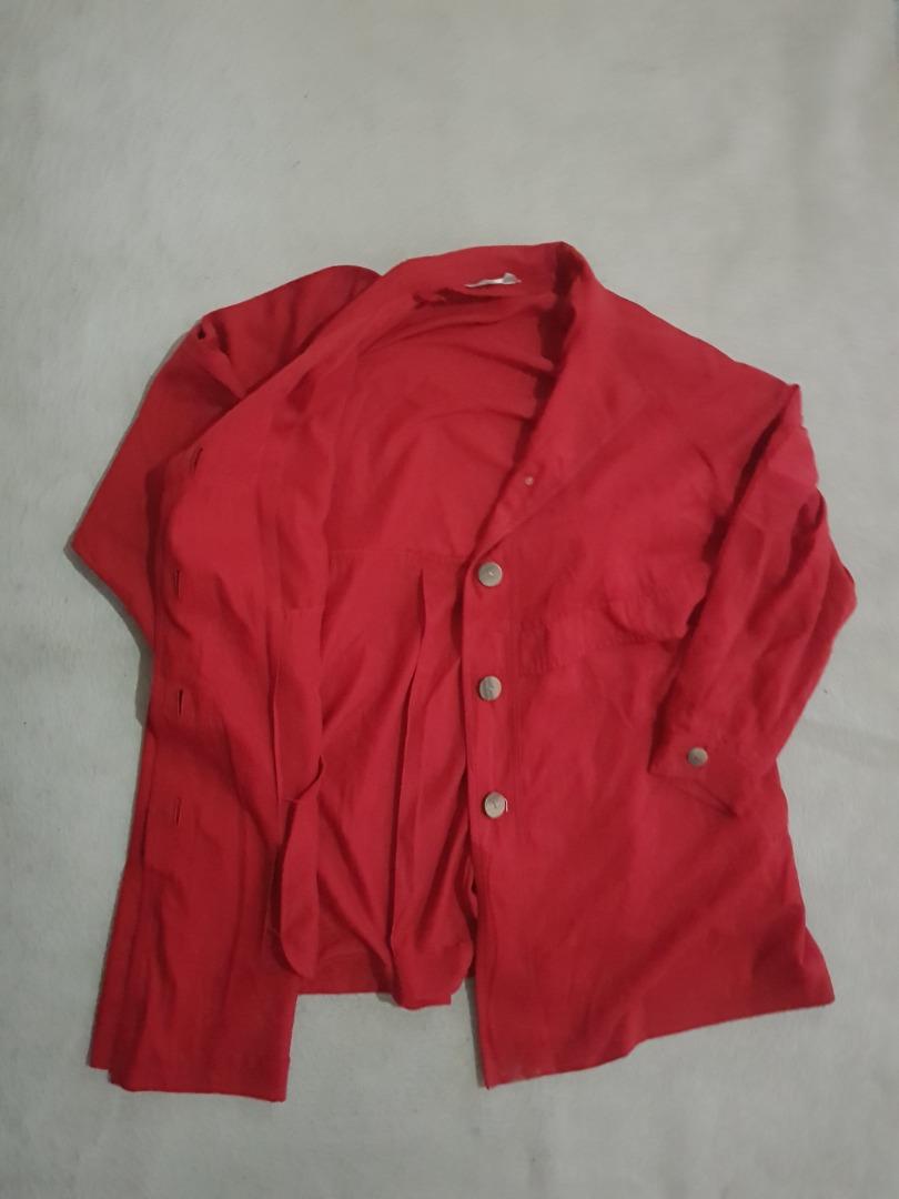 Lenedela Mode Coat Merah Full Kancing Warna Merah, Fesyen Wanita ...
