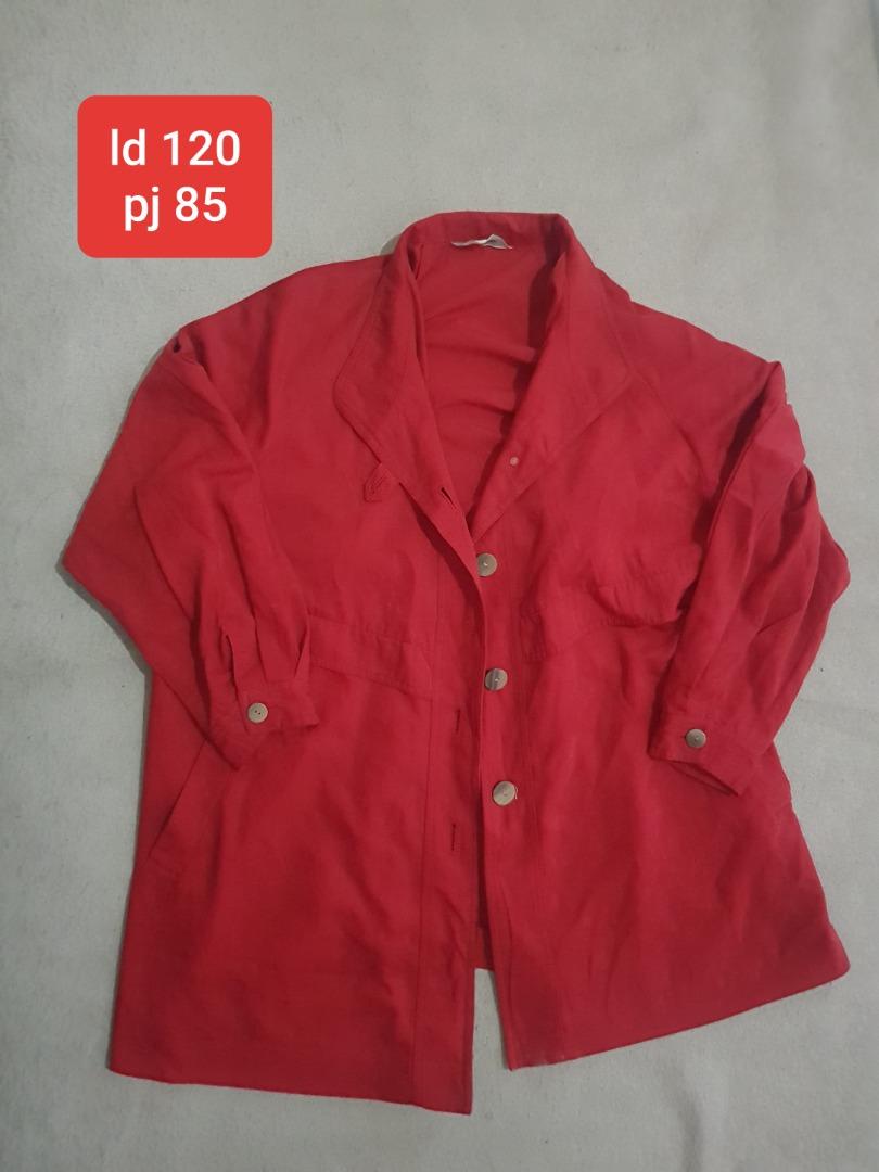 Lenedela Mode Coat Merah Full Kancing Warna Merah, Fesyen Wanita ...