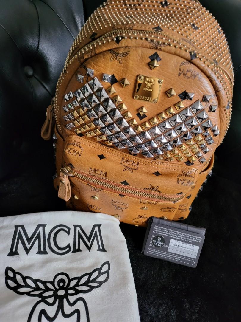 MCM SMALL Studded Backpack, Luxury, Bags & Wallets on Carousell