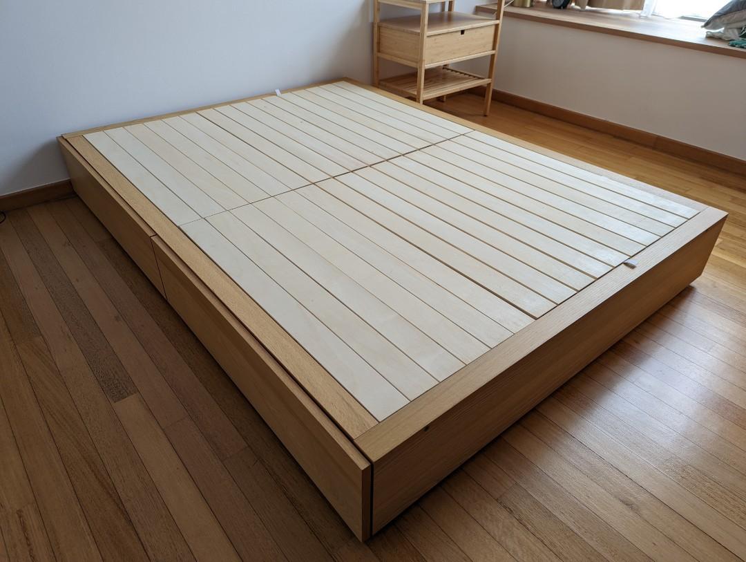 Muji Queen Storage Bed - Solid Wood (Oak), Furniture & Home Living ...