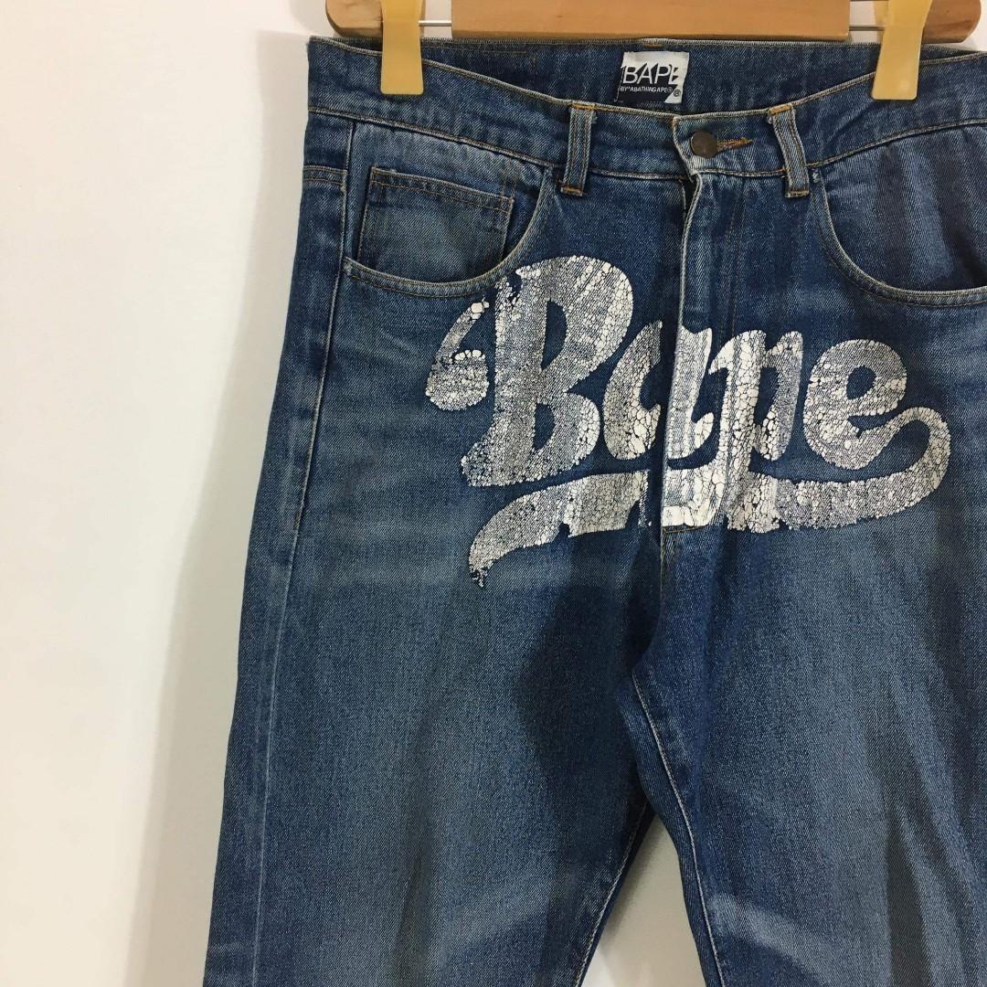 OG Bape 2000's denim script jeans, Men's Fashion, Bottoms, Jeans on ...
