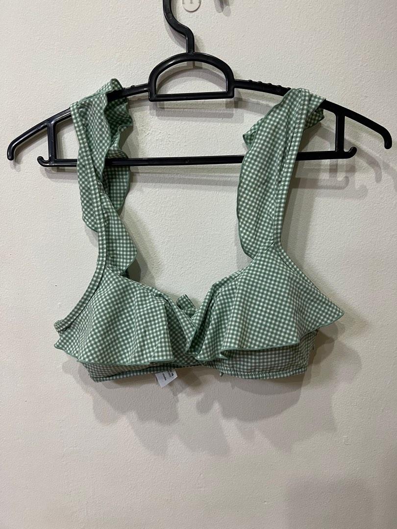 Oysho Gingham ruffle bikini top swimwear, Women's Fashion, Swimwear ...