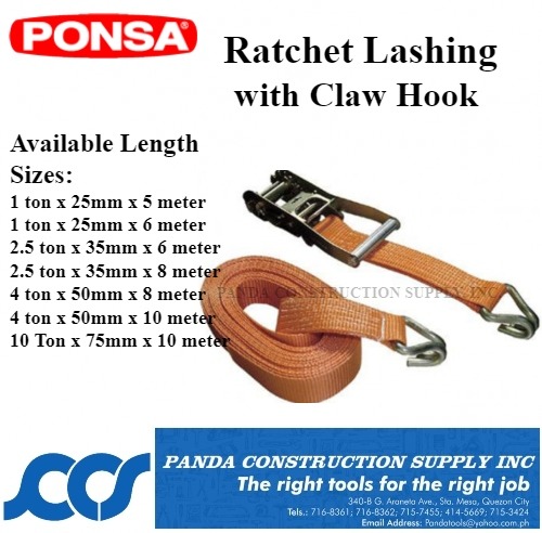 Ponsa Ratchet Lashing w/Claw Hook, Commercial & Industrial ...